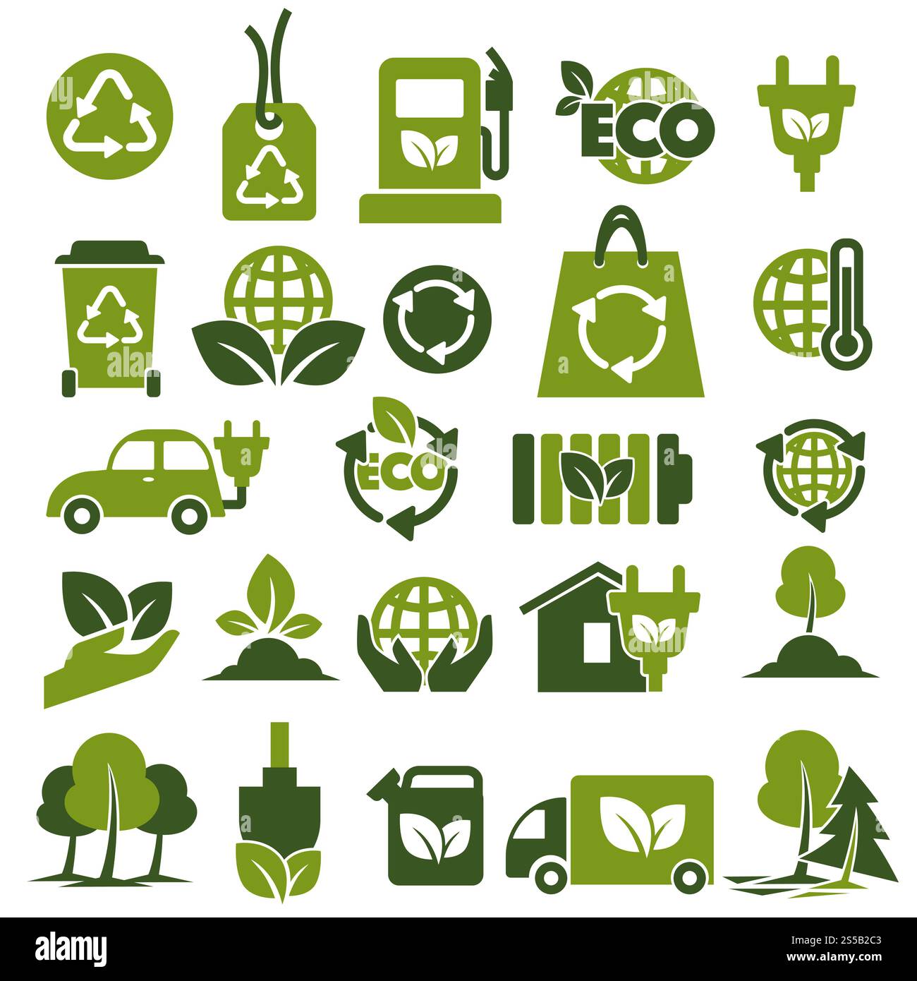 Environment protection and recycling themed small green icons set ...