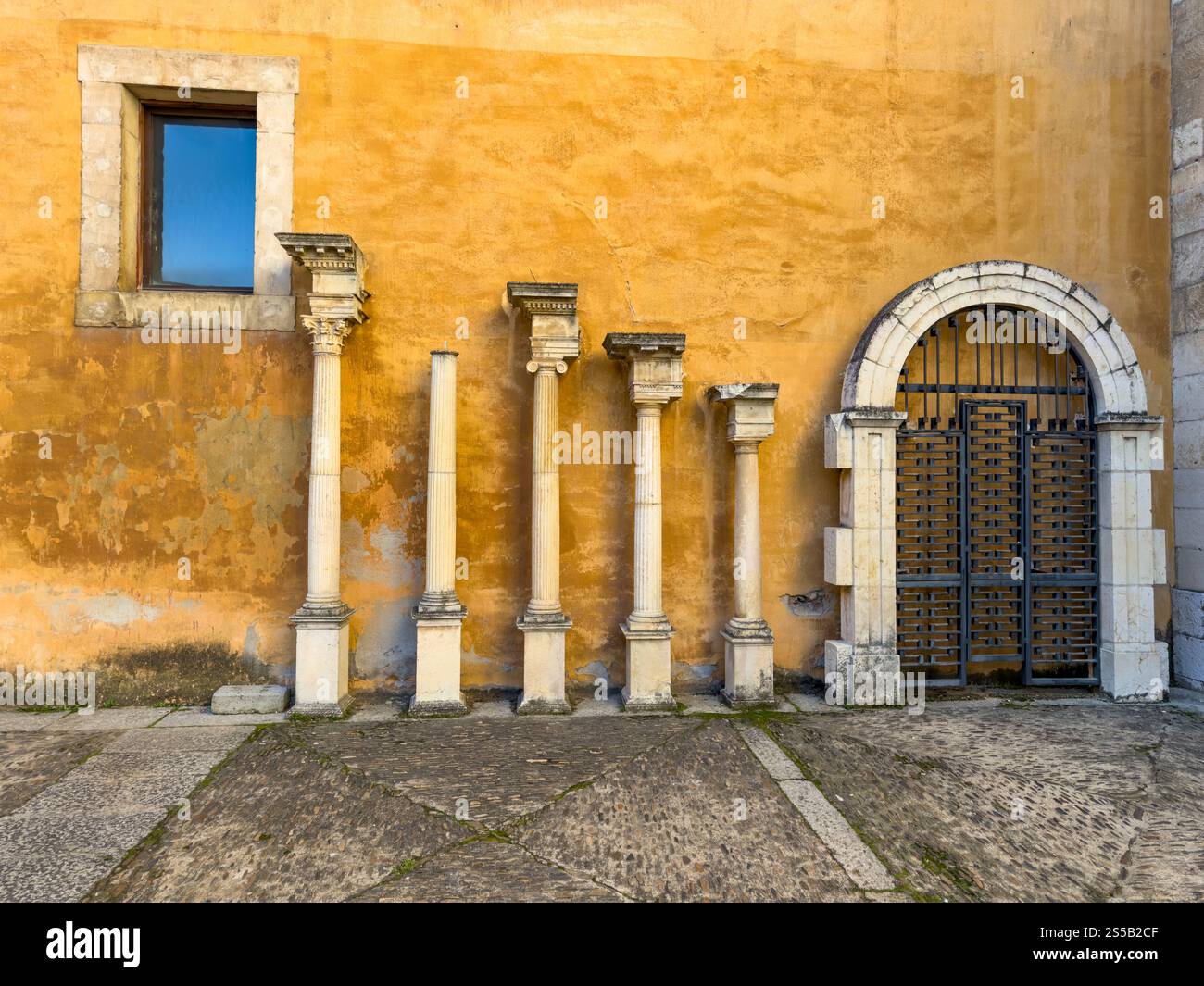 Roman columns at backyard Hotel Real Colegiata de San Isidoro located ...