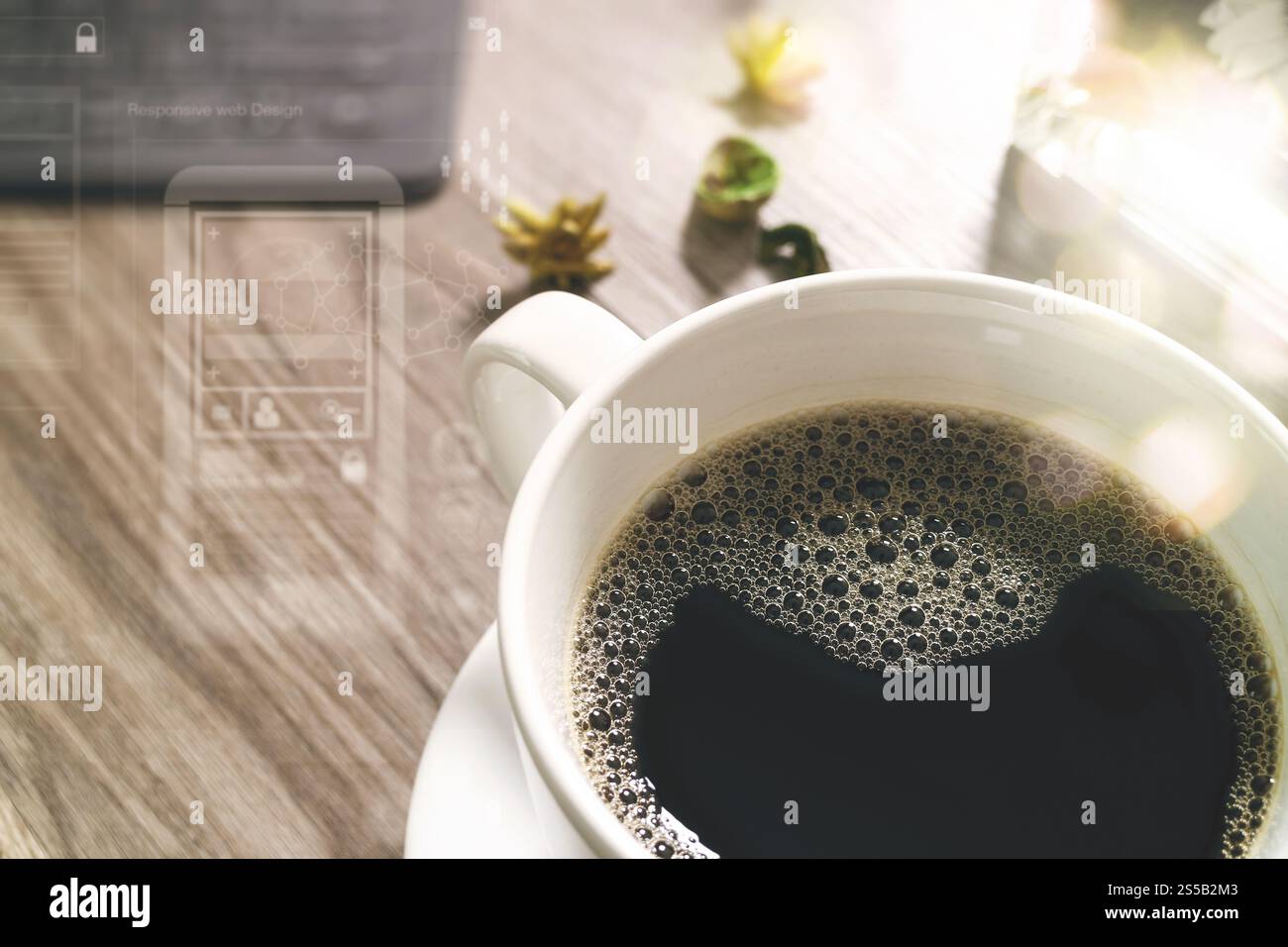 Coffee cup and Digital table dock smart keyboard,gold gift box and ...