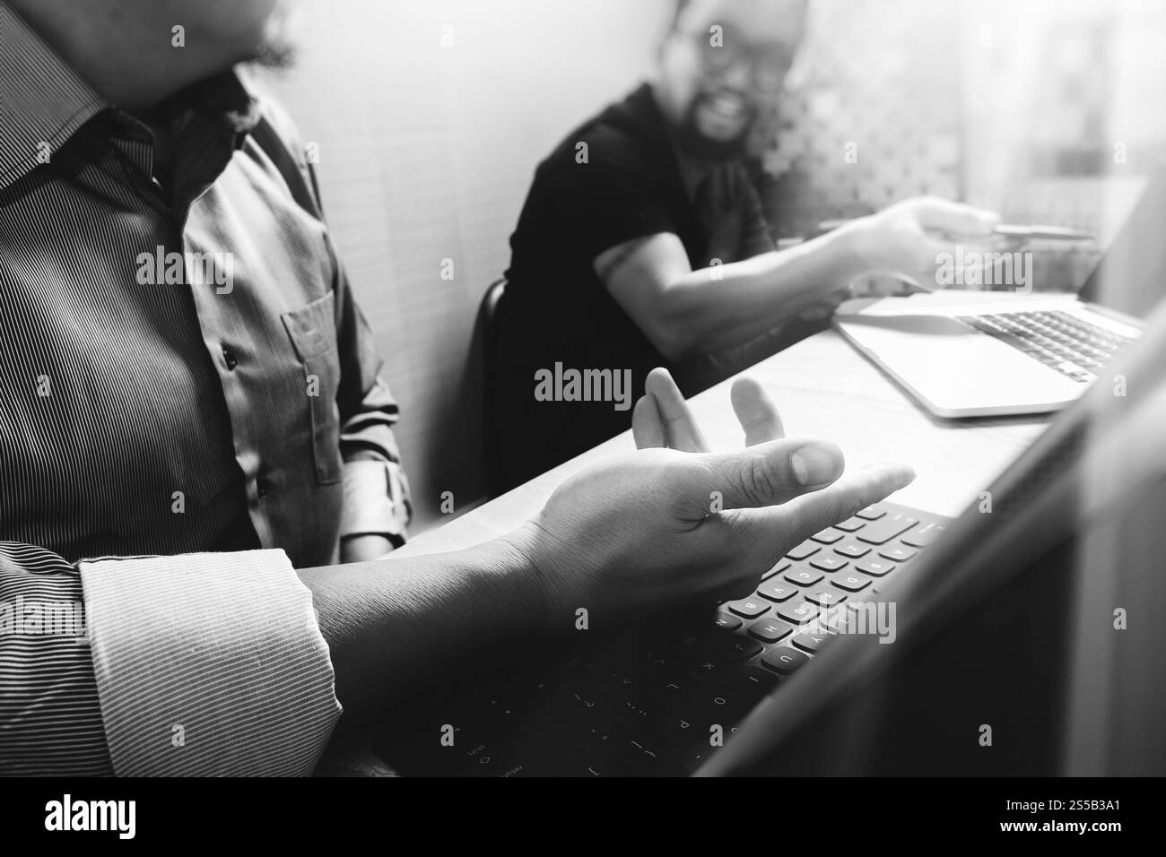 Group young people using smartphone Black and White Stock Photos ...