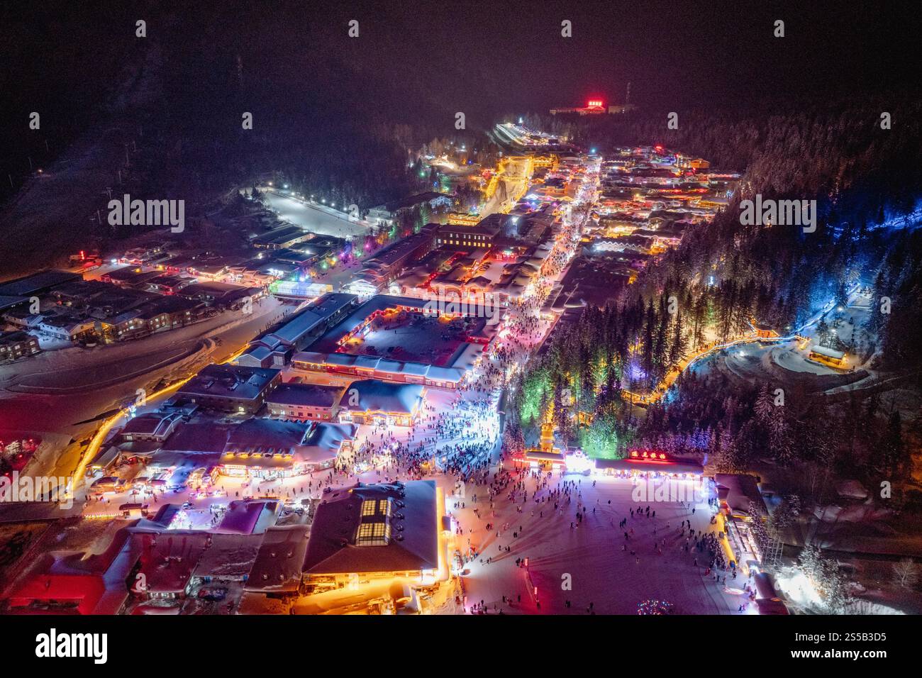 Aerial photo shows the night view in Mudanjiang City, northeast China's ...