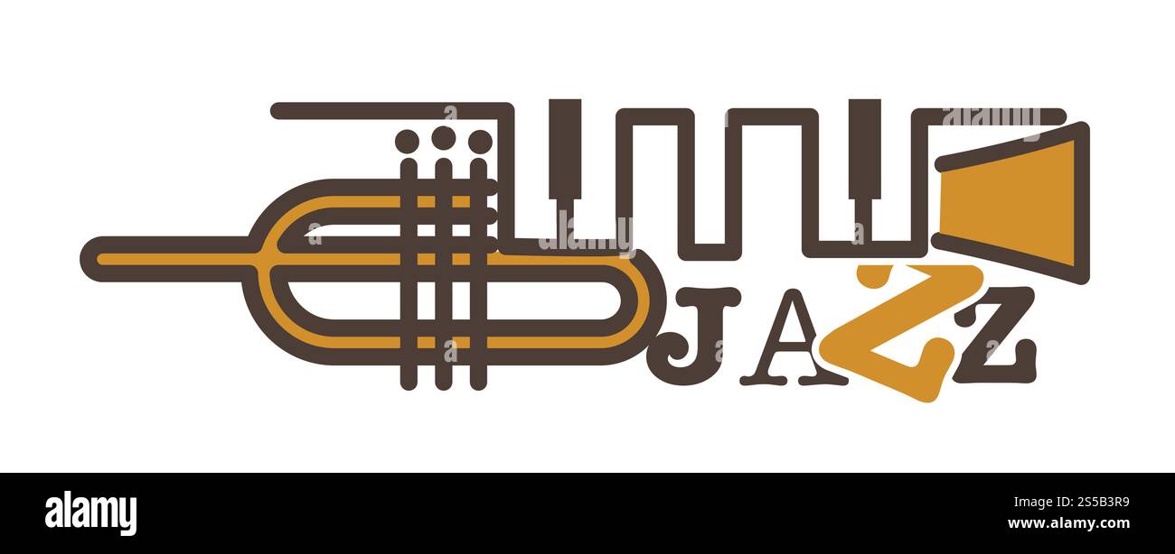 Jazz promotional emblem with abstract golden pipe and keys. Classic ...