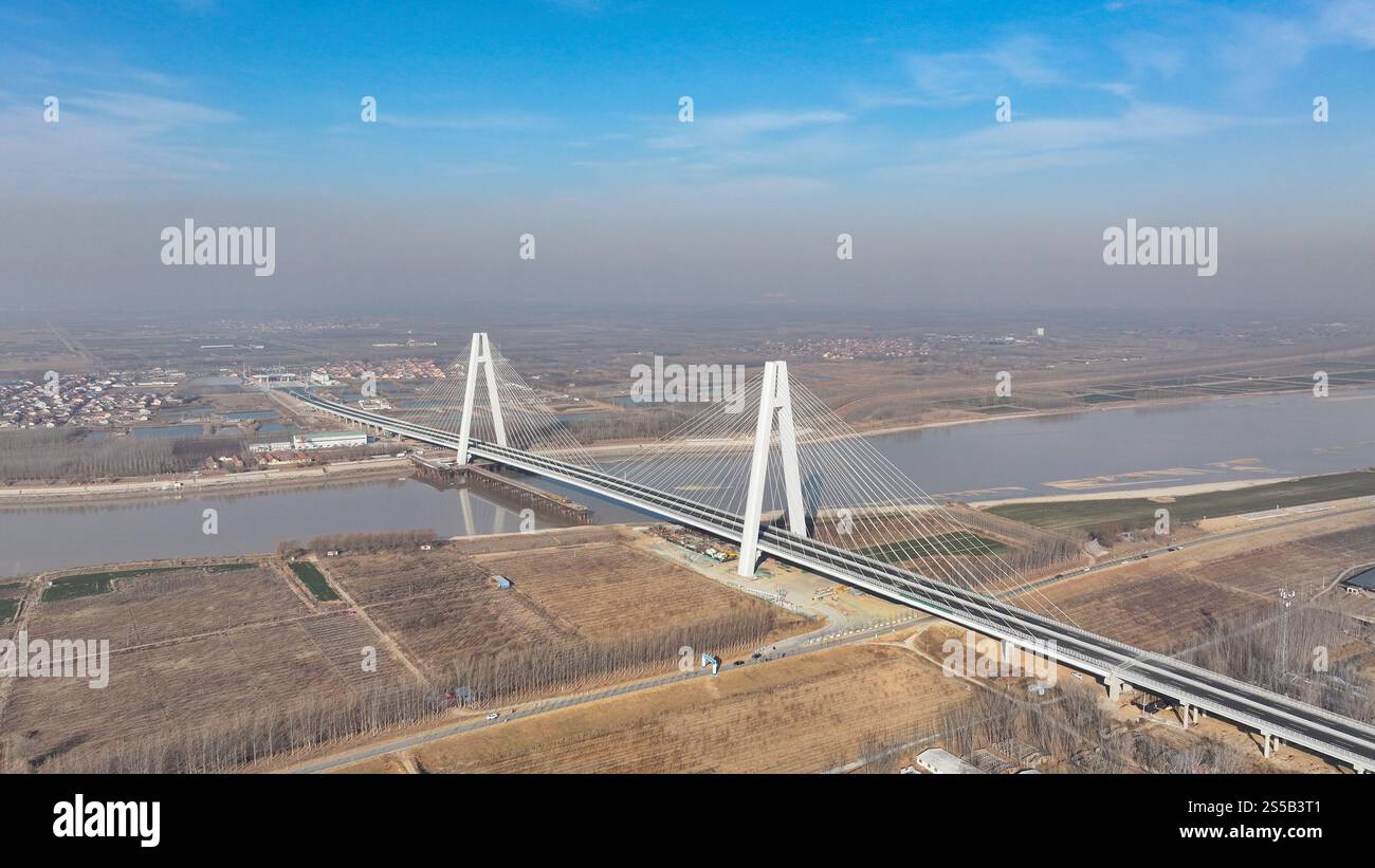 Aerial photo shows the Dongjin Yellow River Bridge in Dongying City ...