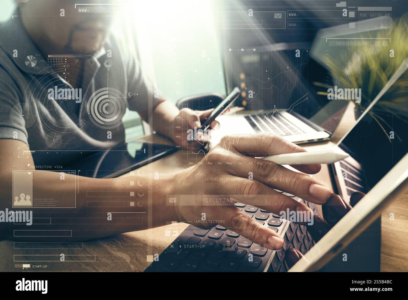 Outsource Developer Working On Marble Desk Working Laptop Computer