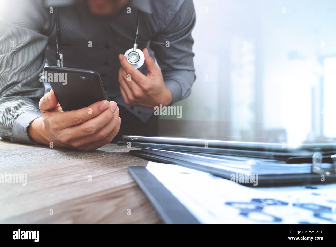 Medical technology concept. Doctor hand working with modern smart phone ...