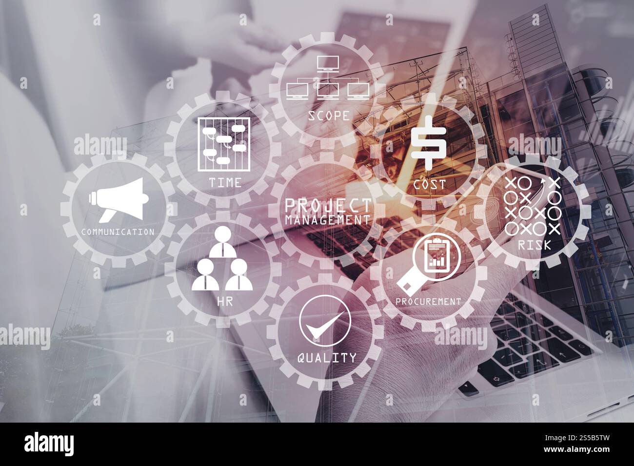 Double exposure of Photo website graphic designer hand working with his ...