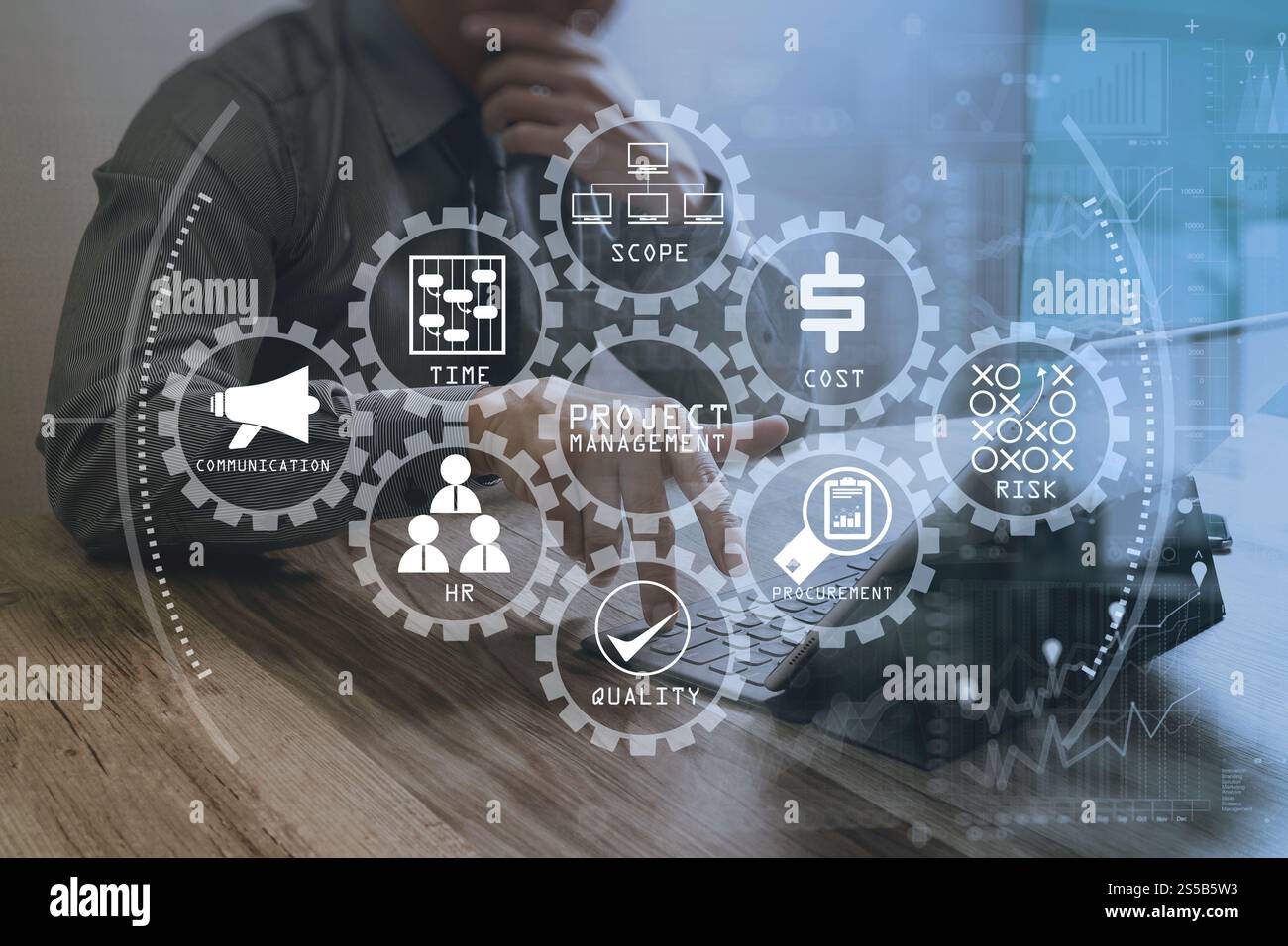 businessman working with new start up project.using smart phone digital tablet docking smart ...