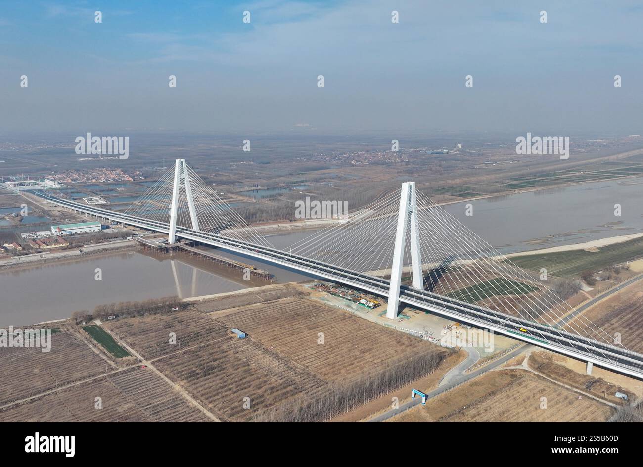 Aerial photo shows the Dongjin Yellow River Bridge in Dongying City ...