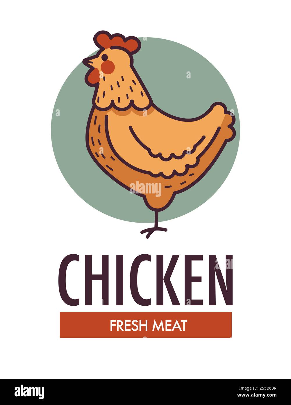 Chicken fresh meat promotional logotype with domestic bird. Animal that ...
