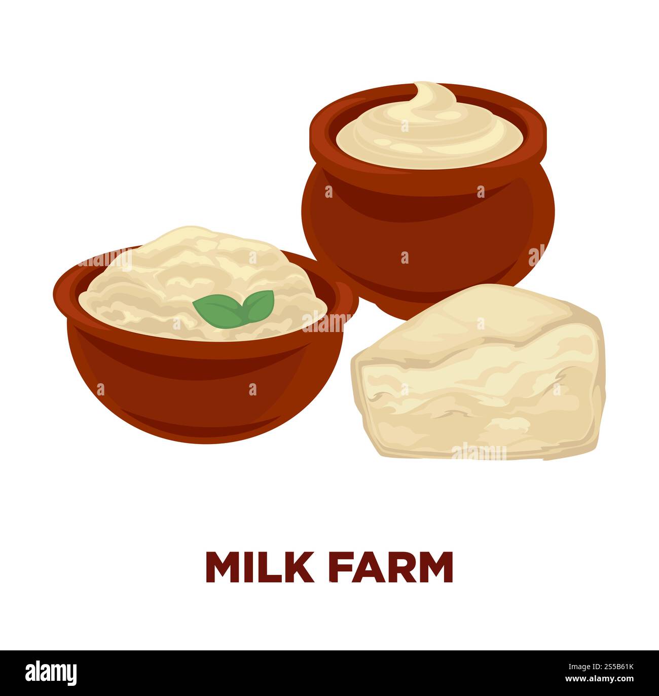 Milk farm advertisement banner with sour cream in clay pot, cottage ...