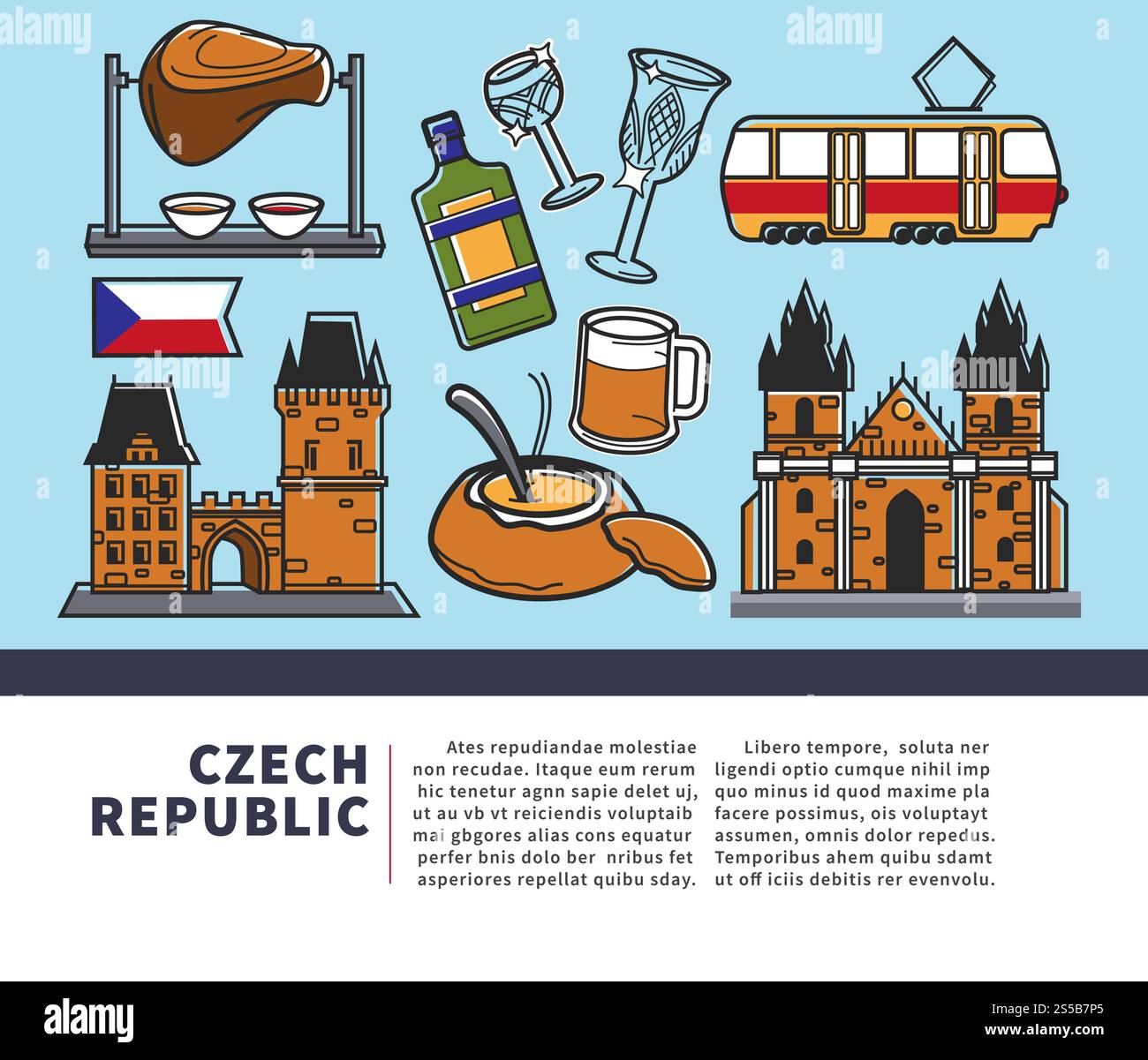 Czech Republic symbols on promotional poster for travel agency. Trip to ...
