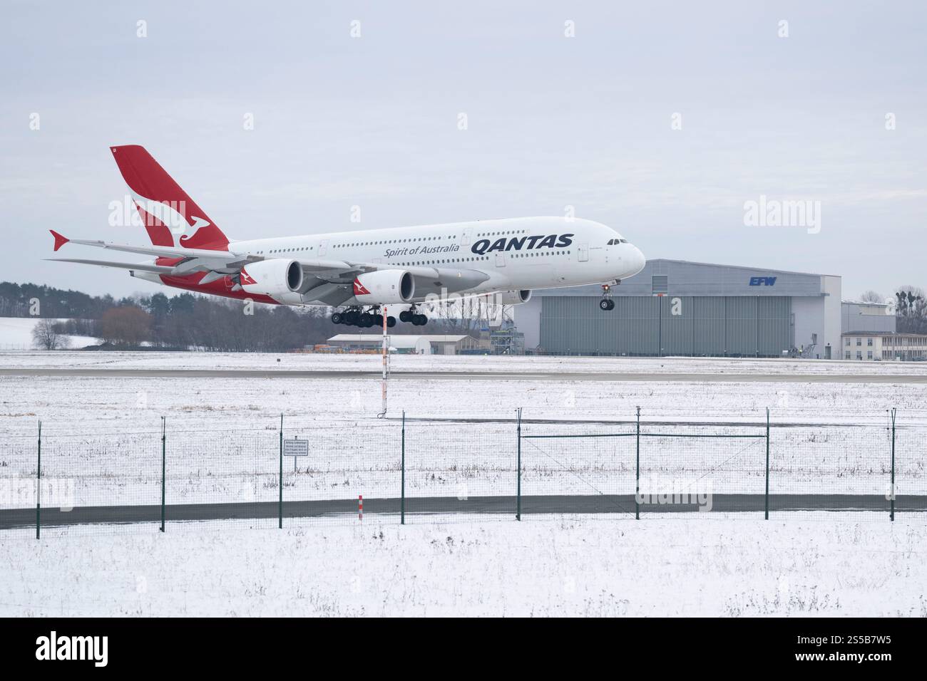 Dresden, Germany. 14th Jan, 2025. A Qantas Airways Airbus A380 lands at ...