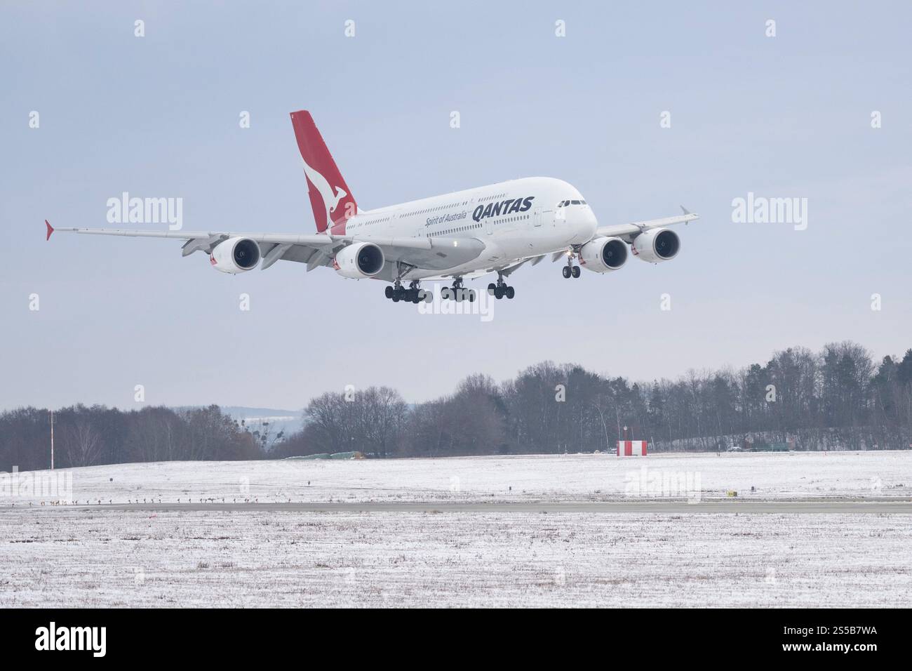 Dresden, Germany. 14th Jan, 2025. A Qantas Airways Airbus A380 lands at ...