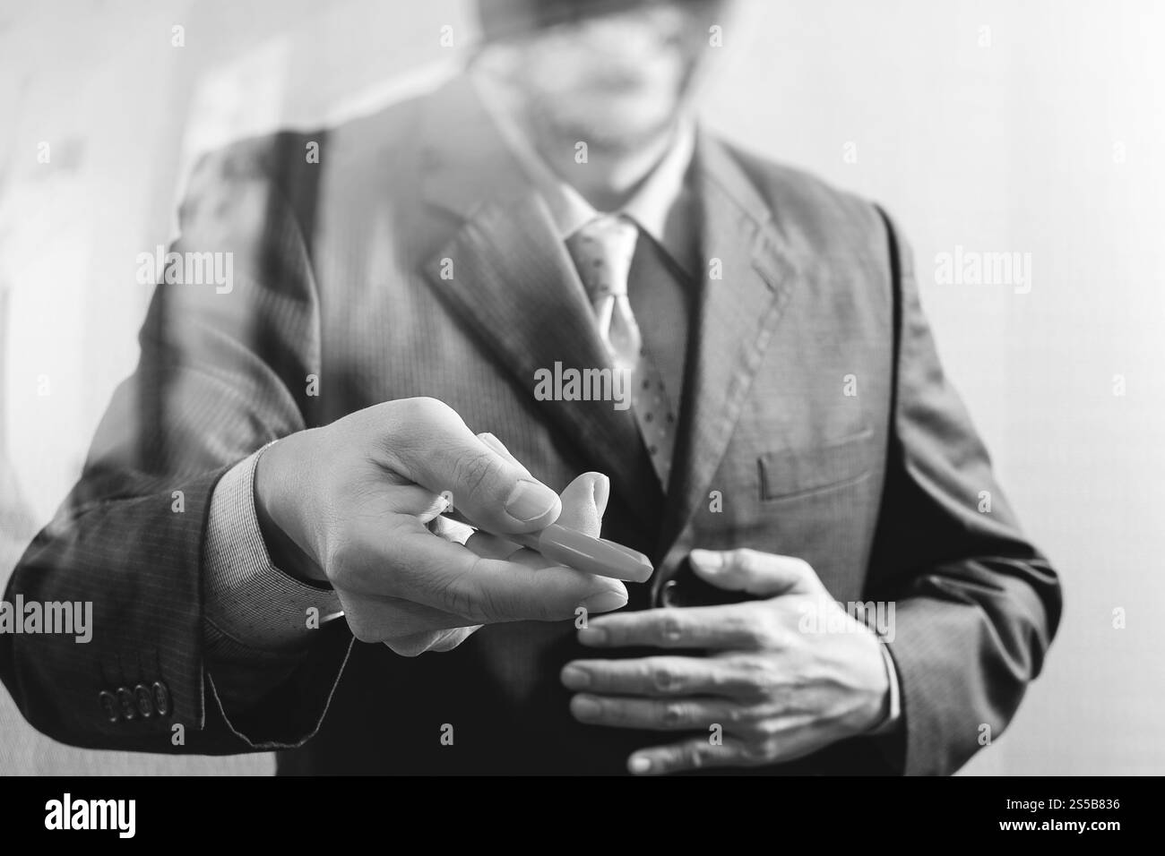 success businessman open his hand offer pen sign contract,front view ...