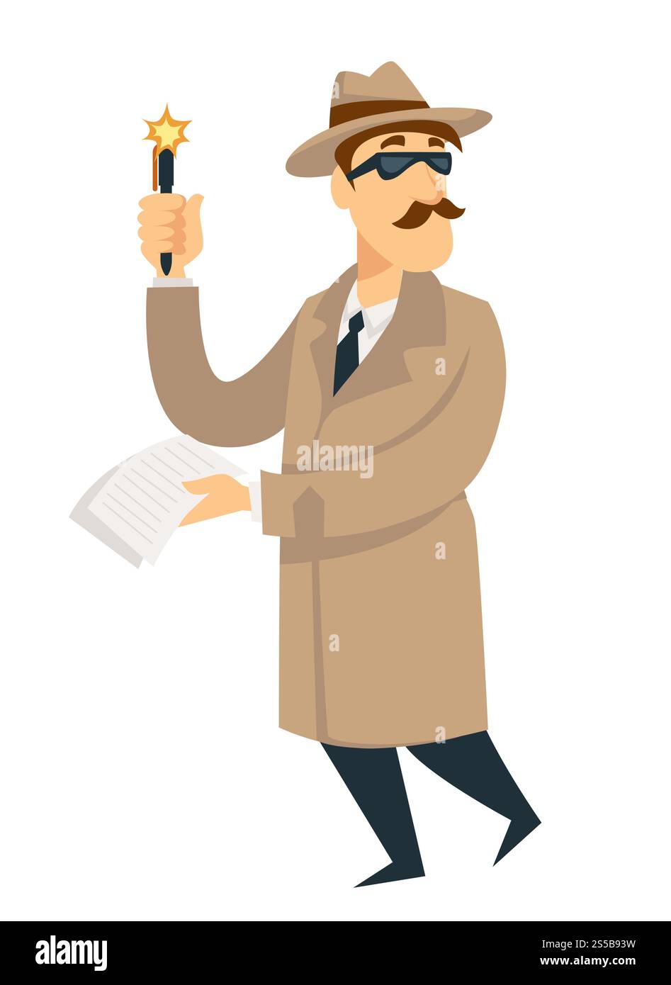 Detective man on investigation. Vector cartoon man character in ...