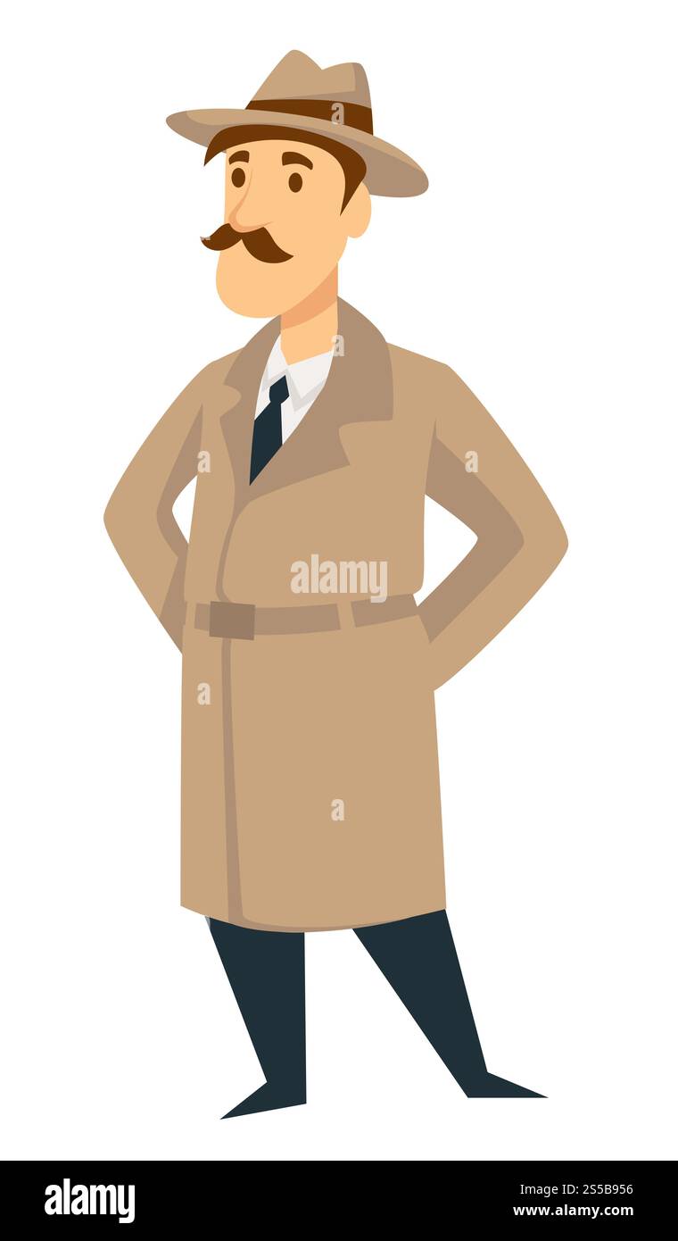 Detective man on investigation. Vector cartoon secret agent or police ...