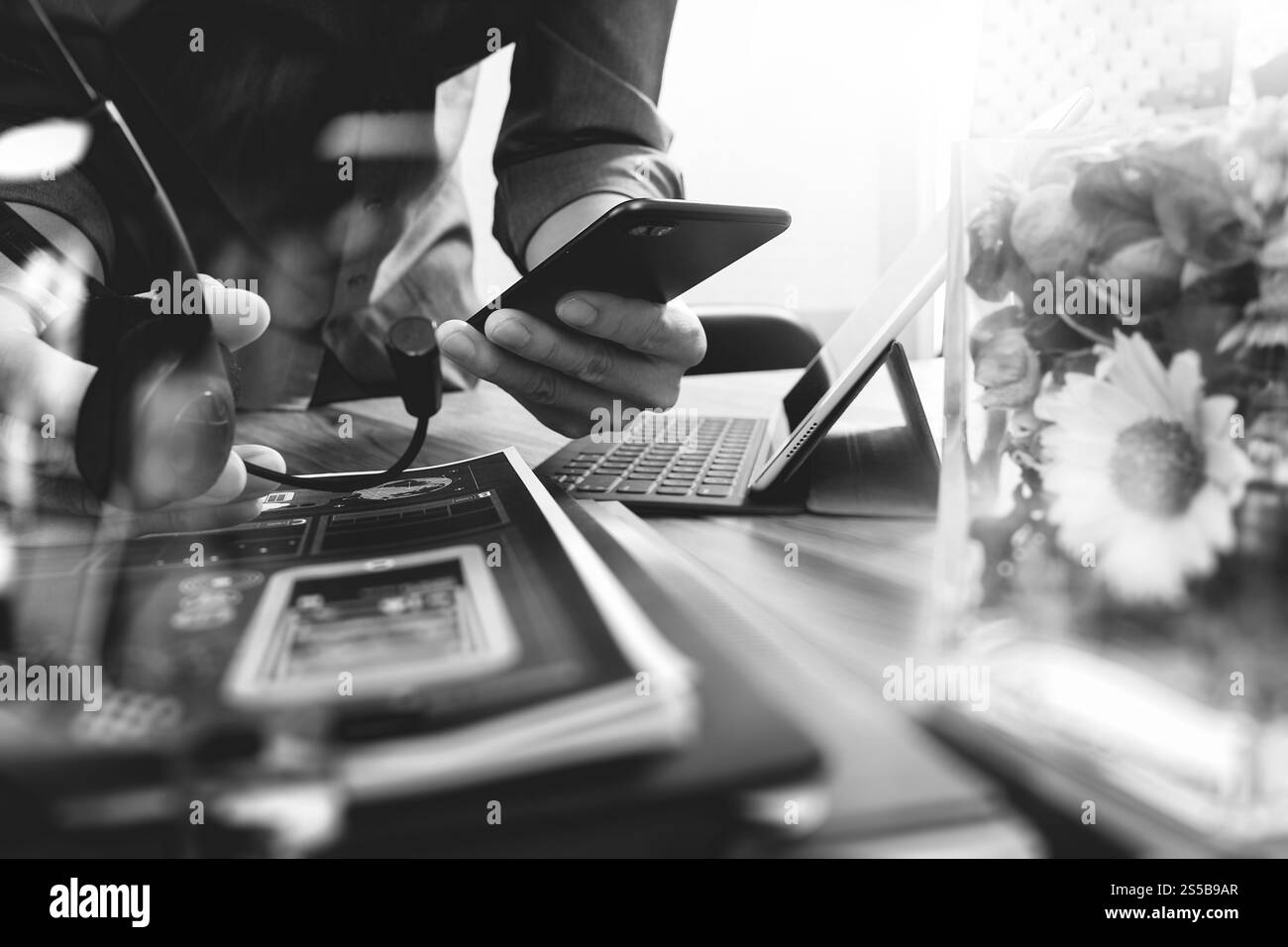 Customer service microphone Black and White Stock Photos & Images - Alamy