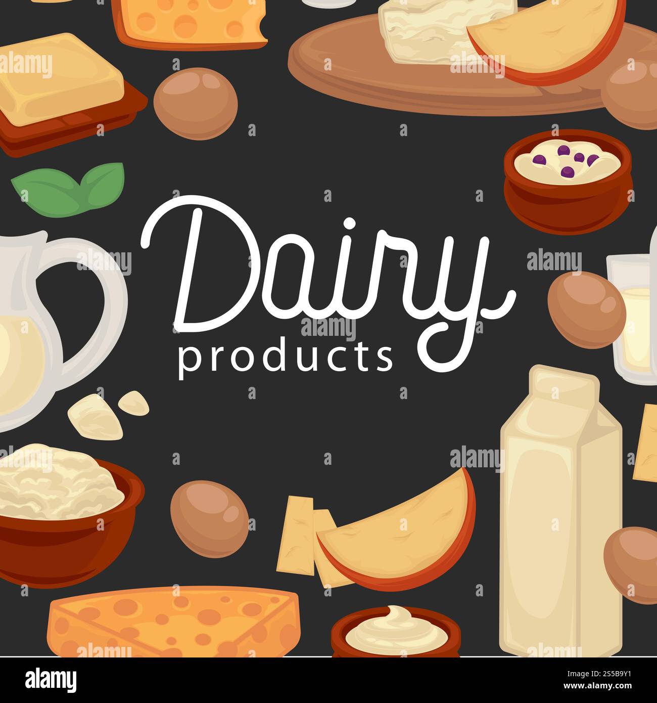 Delicious natural healthy dairy products promotional poster. Tasty ...