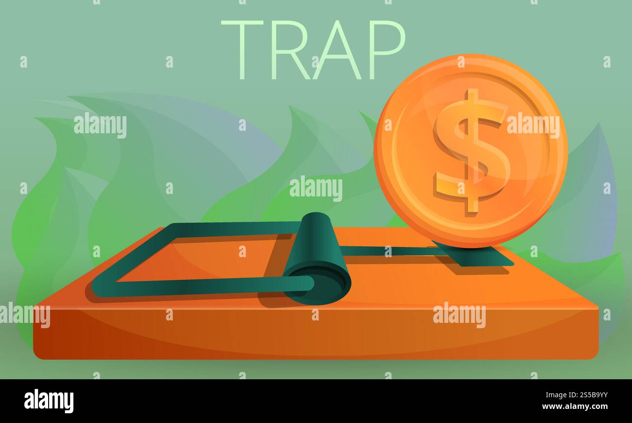 Money trap concept banner. Cartoon illustration of money trap vector ...