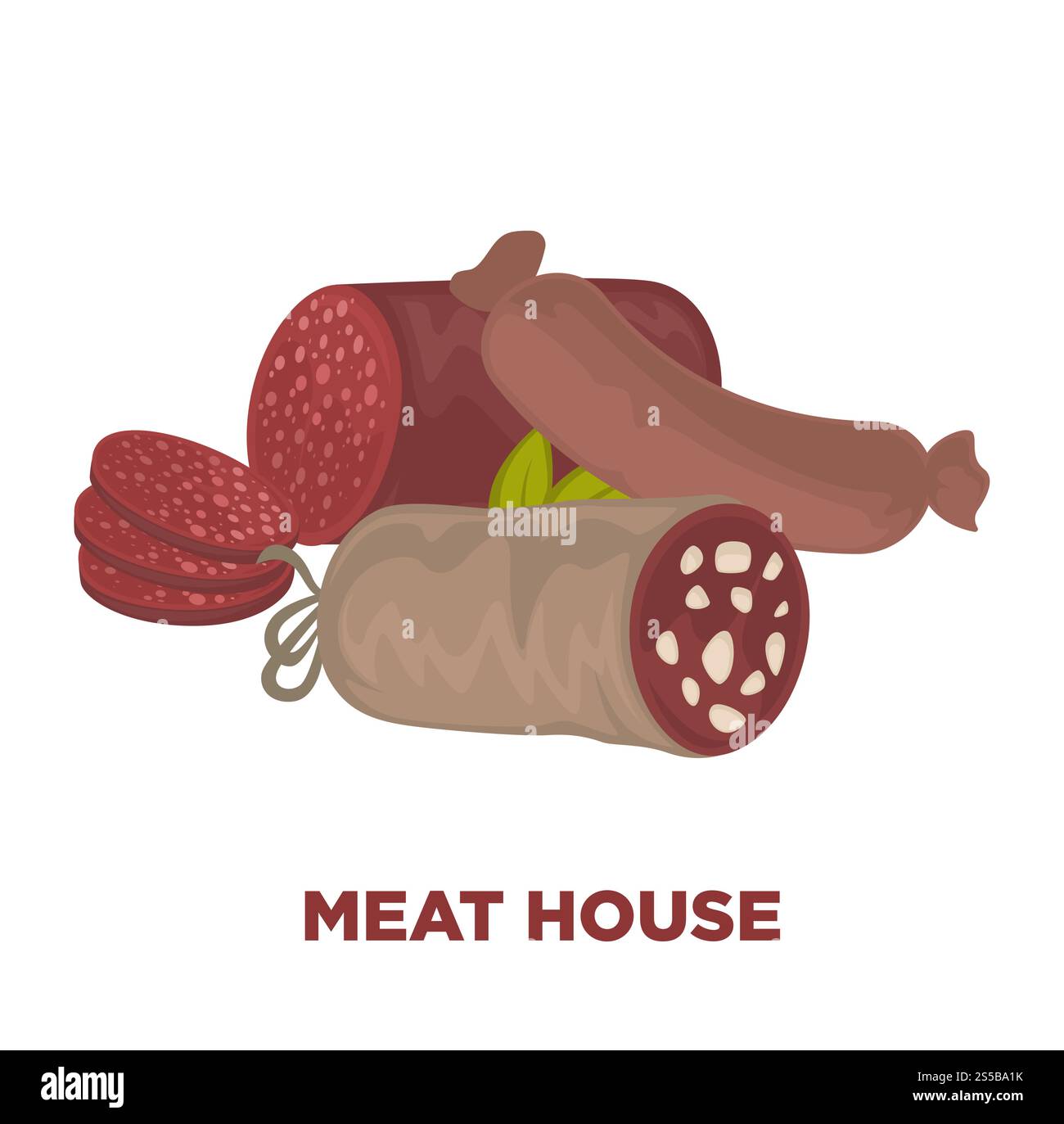 Sausages or wurst meat delicatessen. Vector isolated icons of sausage ...