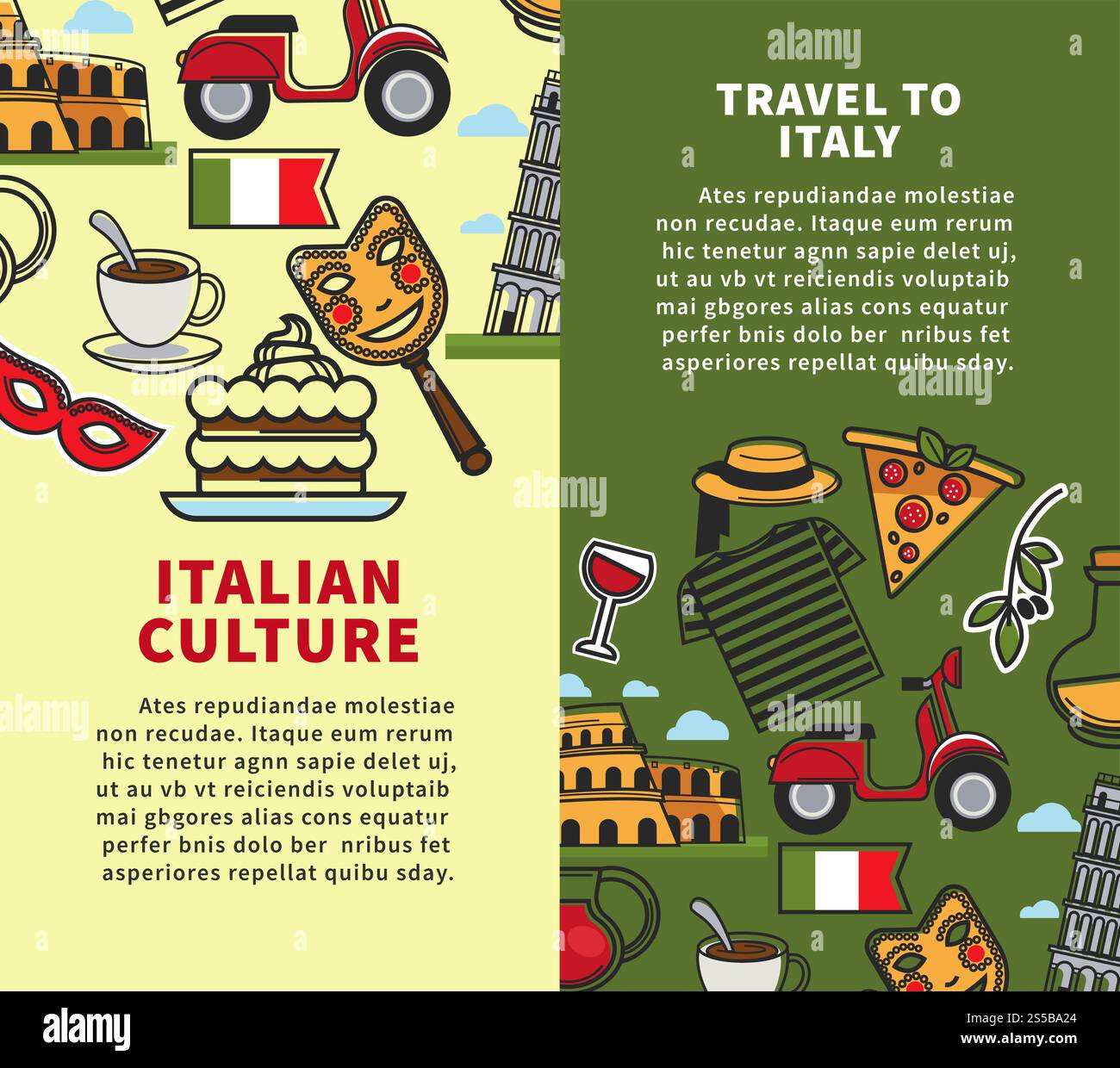 Travel to Italy vertical commercial brochures with sample text. Tasty ...