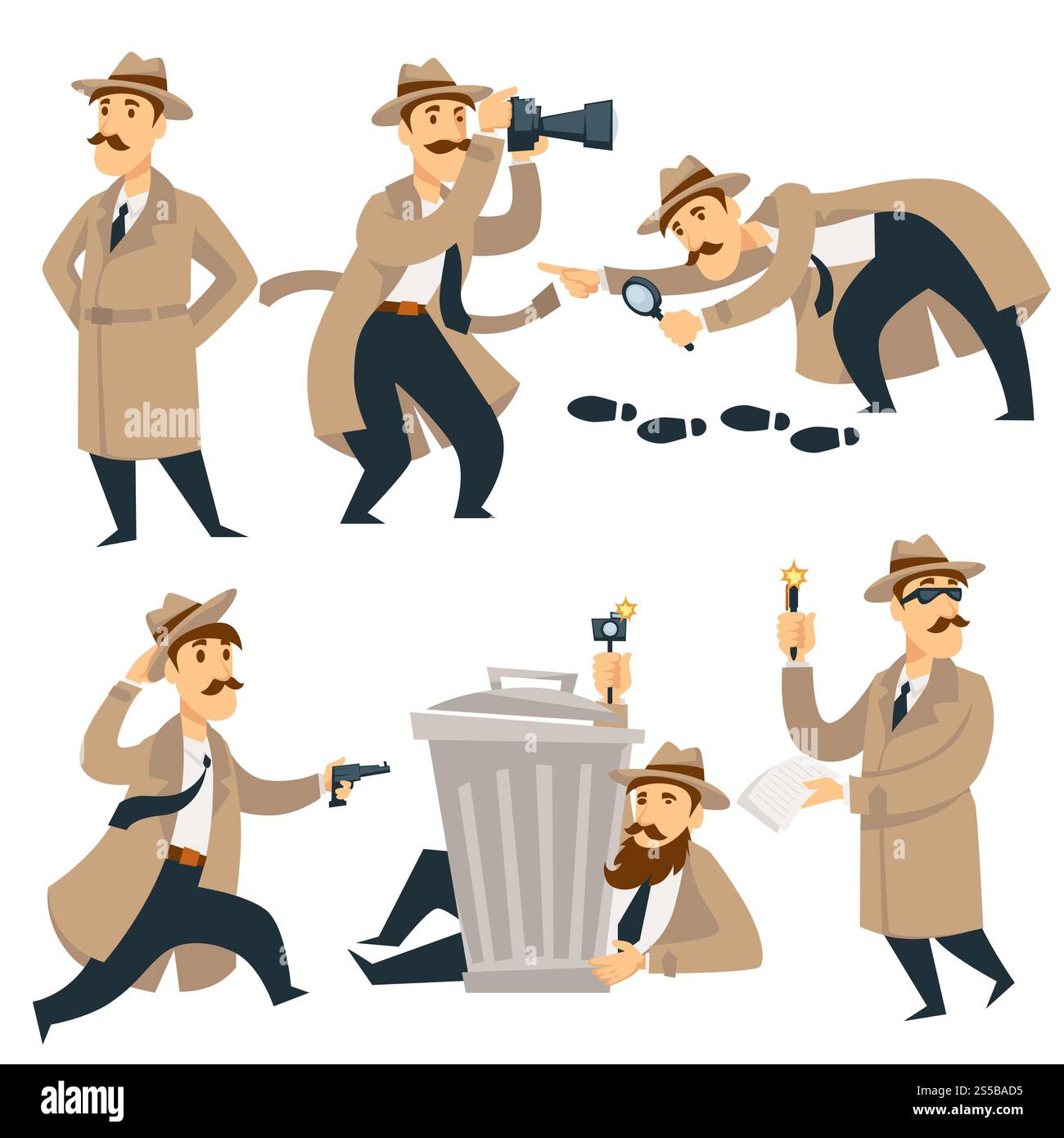 Detective man on investigation. Vector cartoon man character in ...