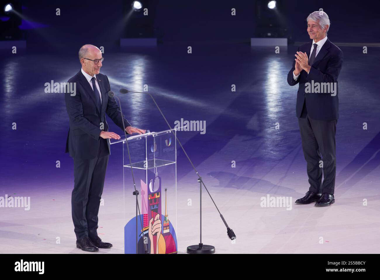 Turin, Italy. 13th Jan, 2025. The FISU President, Leonz Eder (left) and ...