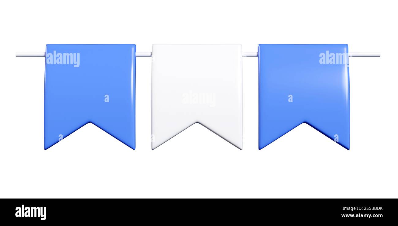 Party bunting of rectangular flags with notched bottom edges in blue ...