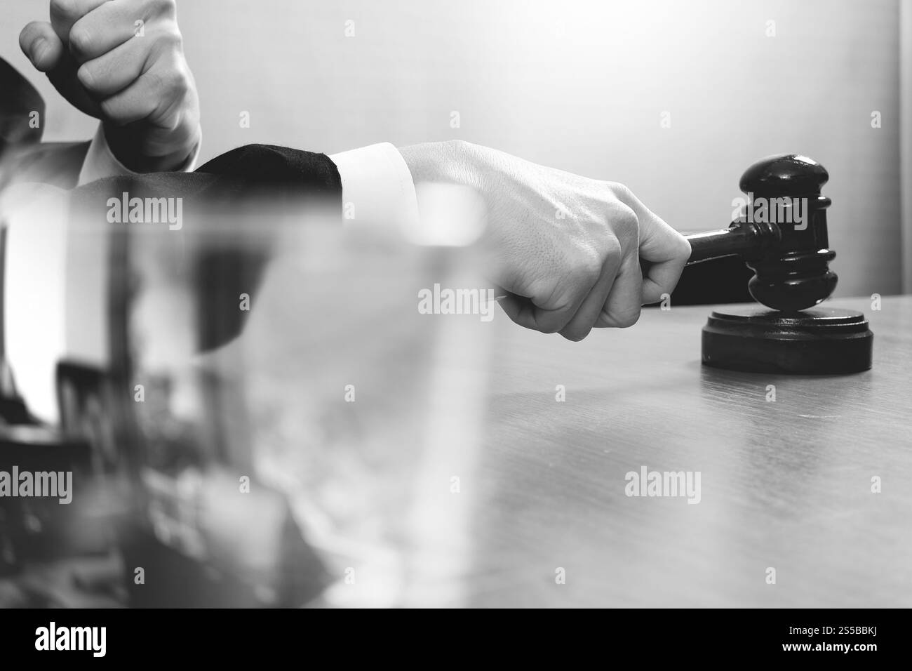 Judge gavel computer keyboard Black and White Stock Photos & Images - Alamy
