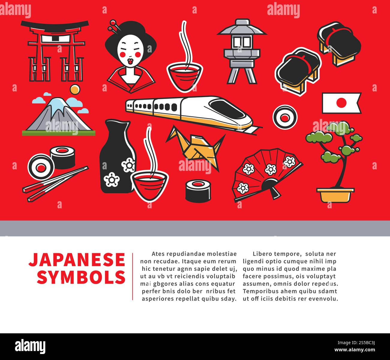 Japan travel poster of Japanese famous landmark symbols and culture ...