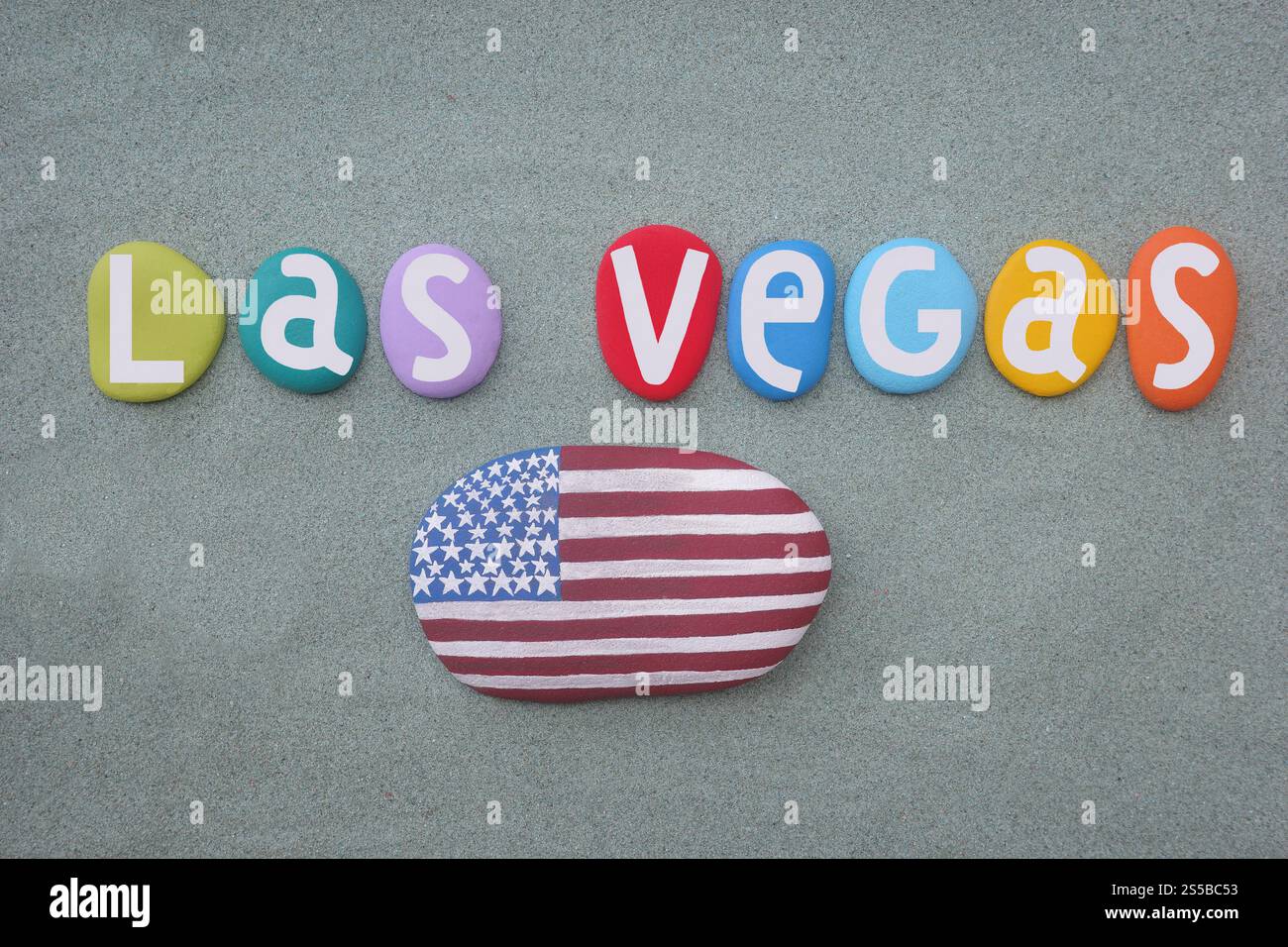 Las Vegas, Nevada state, creative souvenir composed with multi colored ...