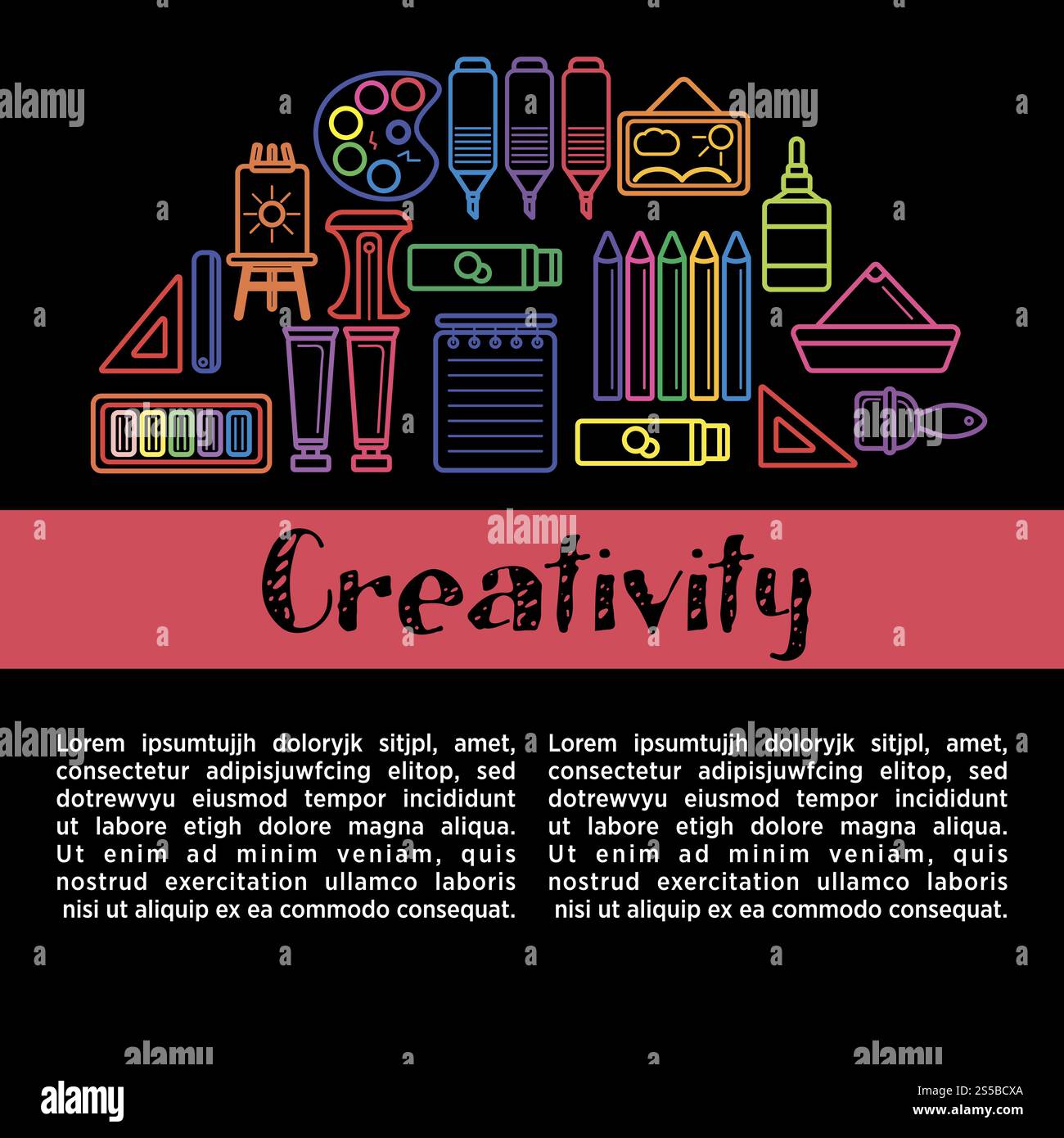 Kids creativity poster of art and drawing tools for children creative ...