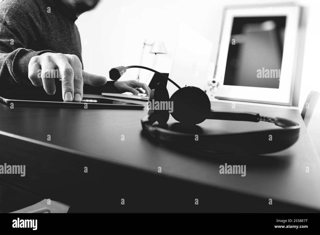 In office man using tablet Black and White Stock Photos & Images - Alamy