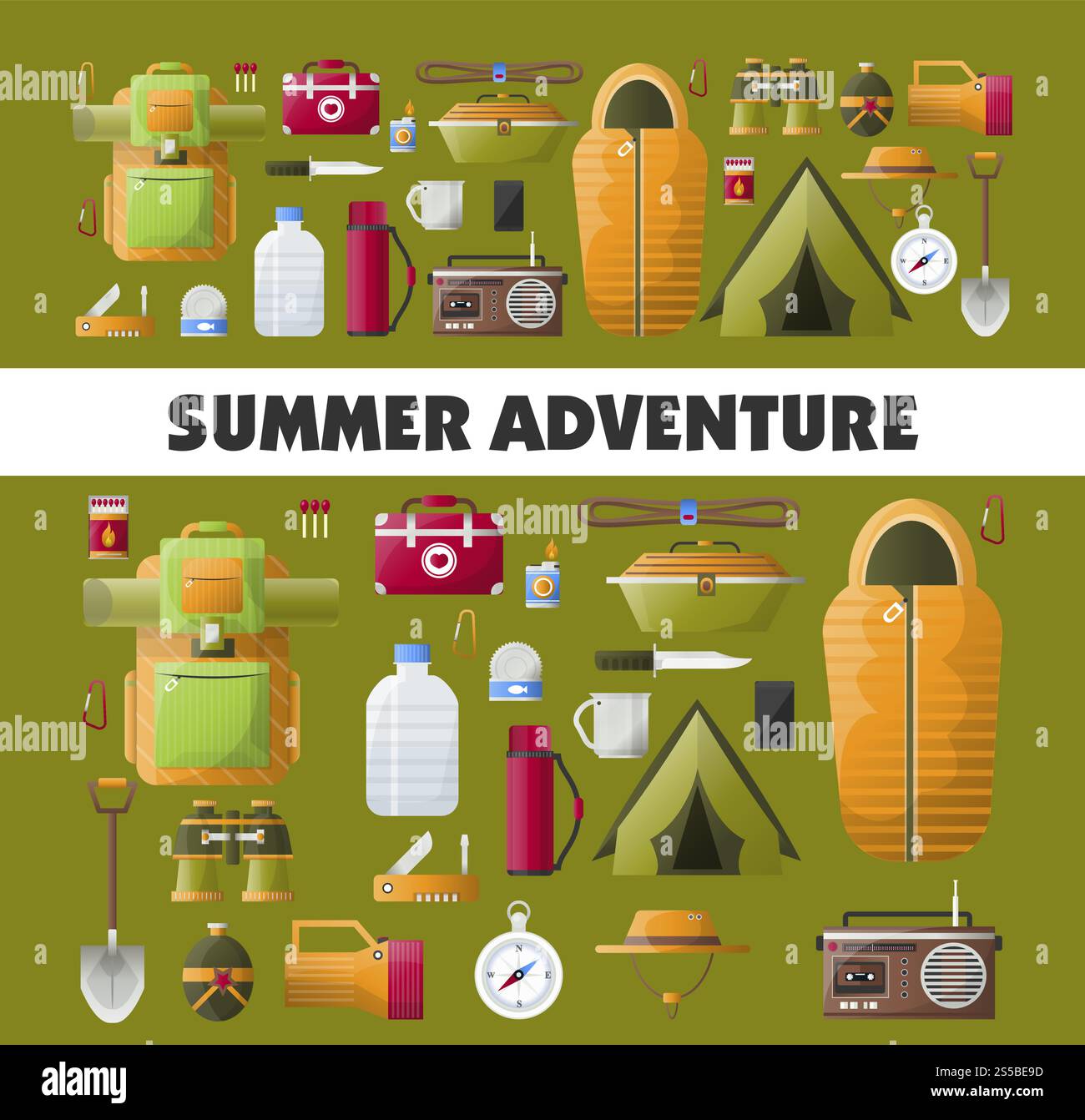 Camping adventure poster for summer camp club or scout expedition ...