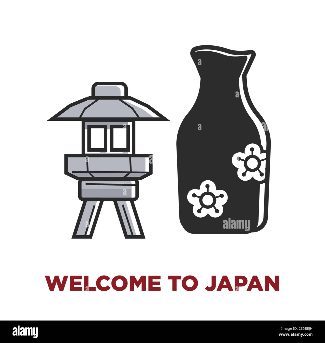 Welcome to Japan promotional poster with small lantern and black vase ...