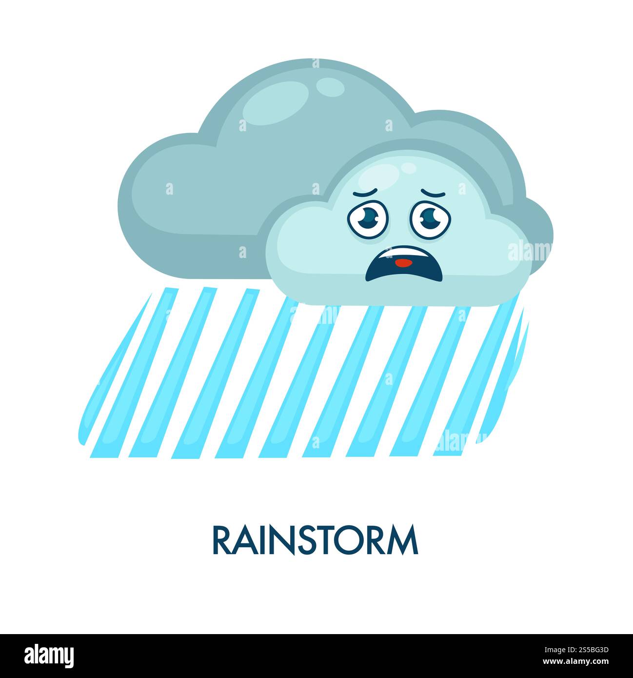 Rainstorm symbol with dark clouds with frustrated facial expression and ...