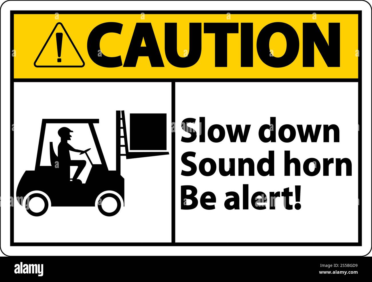Warning 2-Way Slow Down Sound Horn Sign On White Background Stock Photo ...
