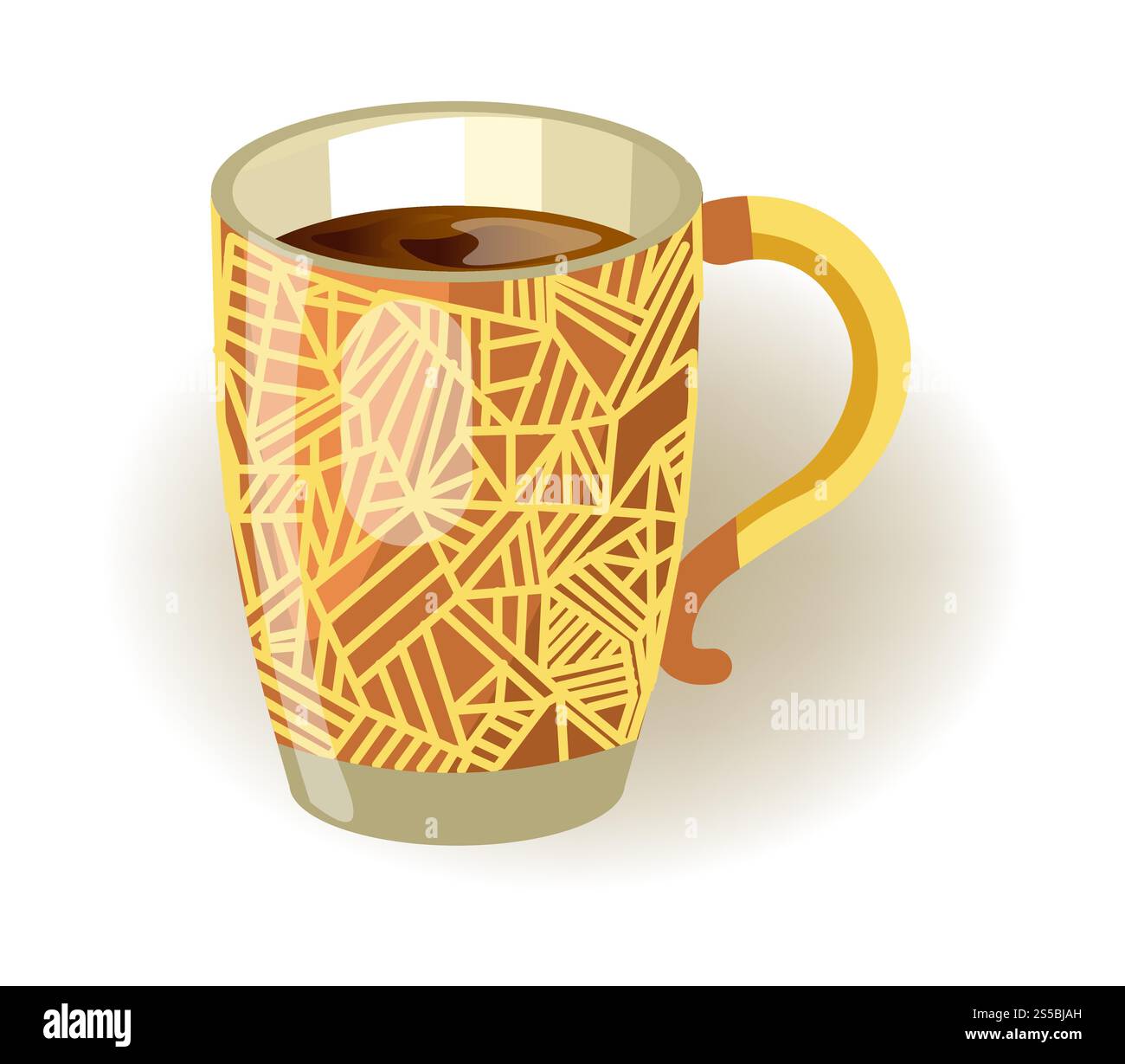Deep mug with pattern of lines in thick net full of delicious black tea ...
