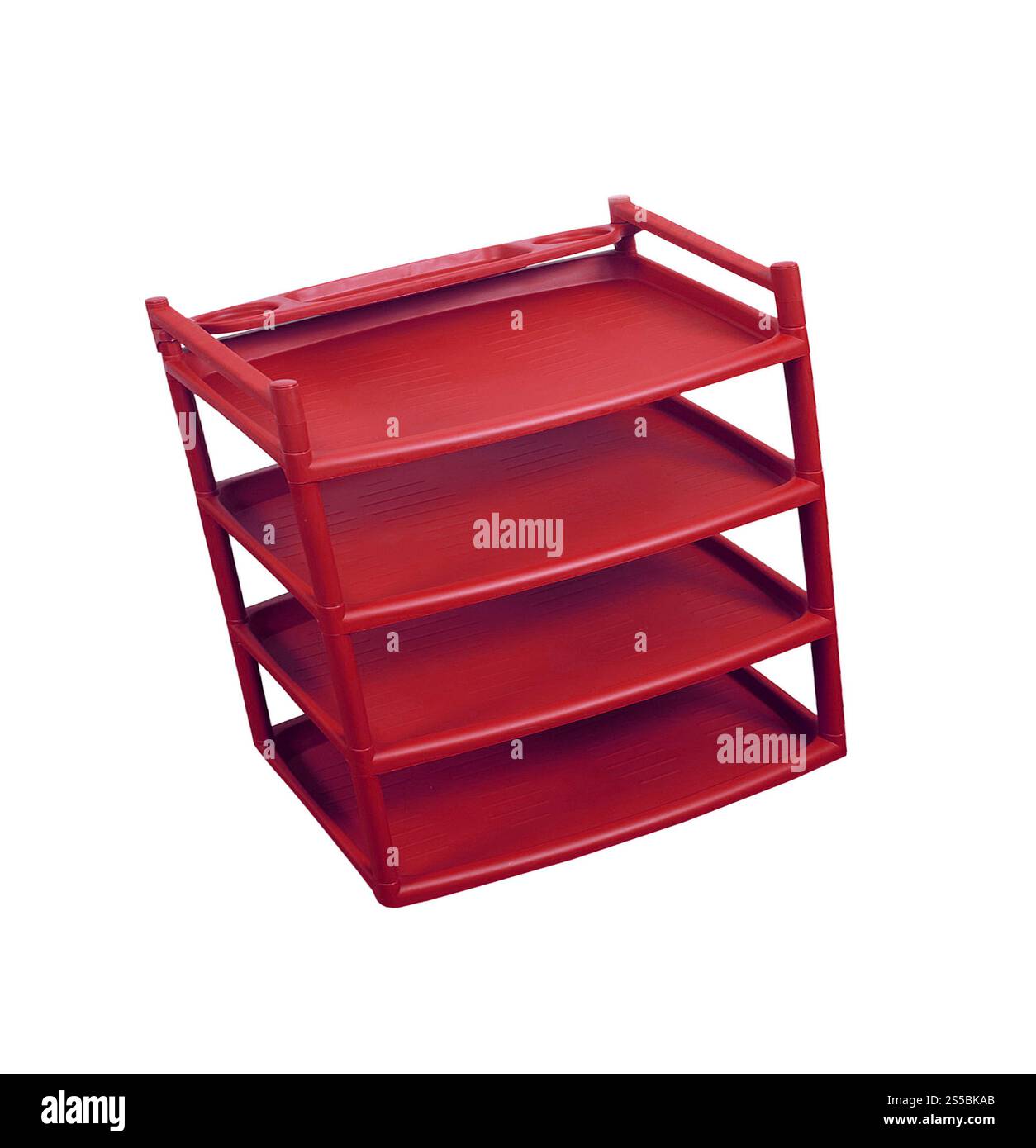 Red plastic shelves isolated on white. Red plastic shelves isolated ...