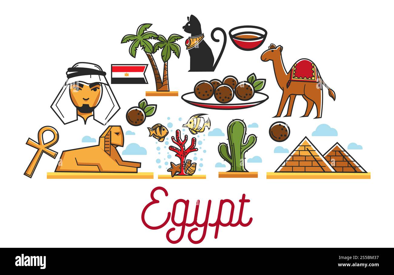 Egypt traditional national symbols and famous architecture. Arab in ...