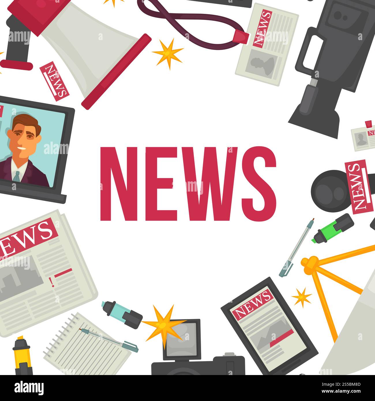 News poster of newspaper, journalist and television. Vector flat design ...