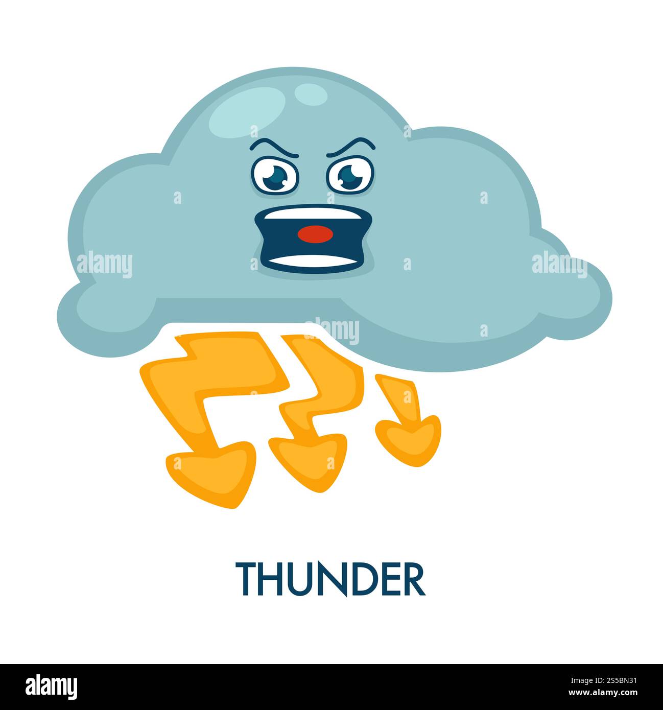 Thunder symbol with angry rainy cloud and shiny lightnings. Weather ...