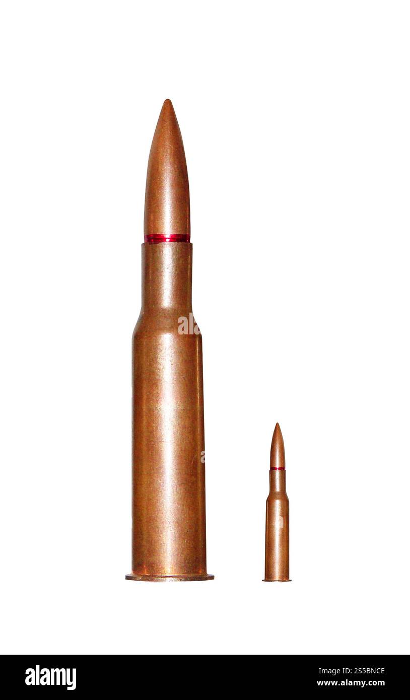 Two rifle bullets over white background. Two rifle bullets Stock Photo - Alamy