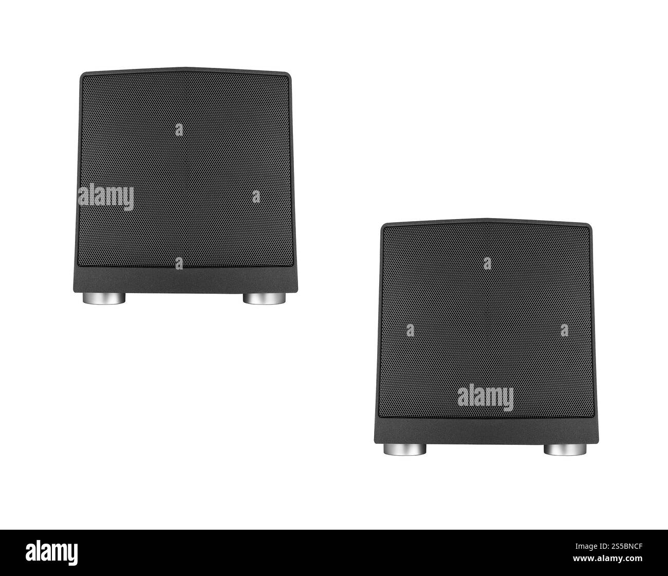 Pair of black loud speakers isolated on white background. Pair of black ...
