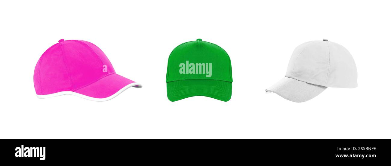 three baseball caps isolated on white background. three baseball caps ...
