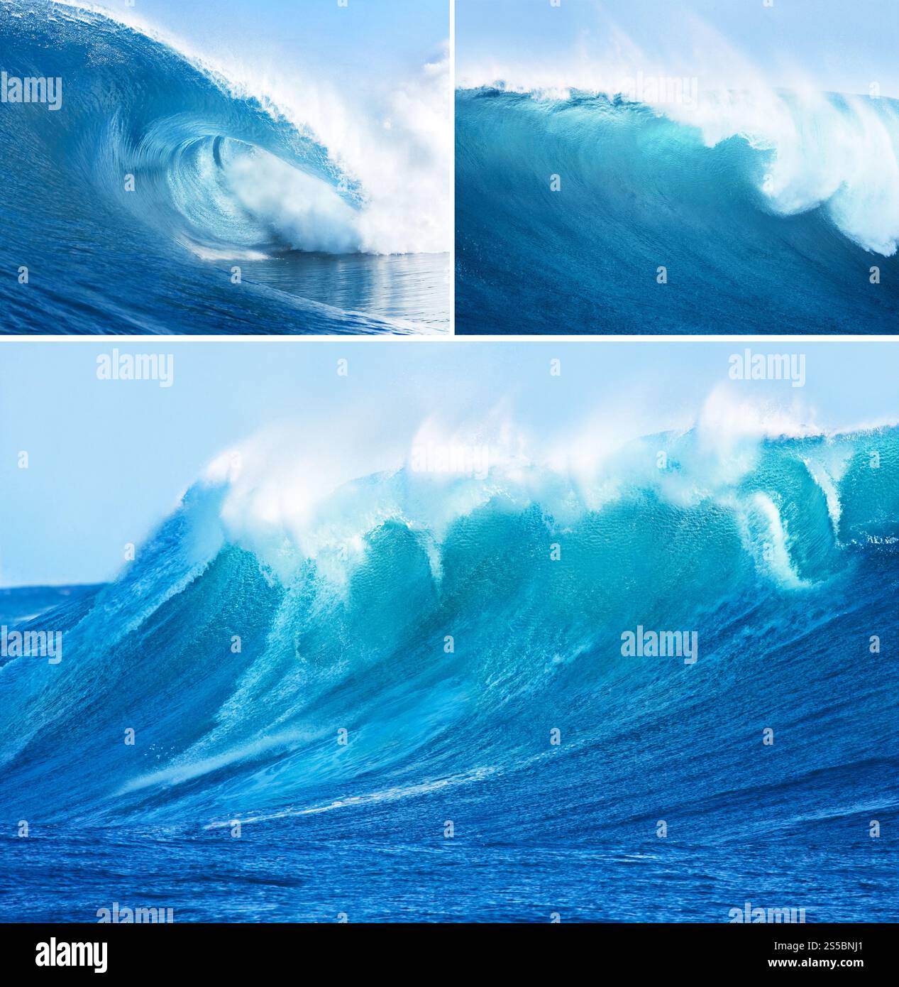 Collage of photos with sea waves background. Collage of photos with sea ...