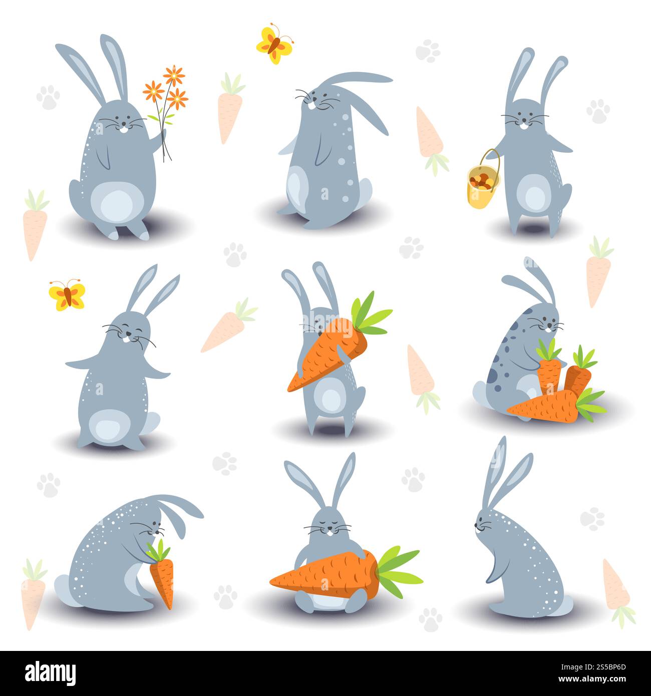 Cartoon bunny rabbit characters for Easter, kids book or fairy tale ...