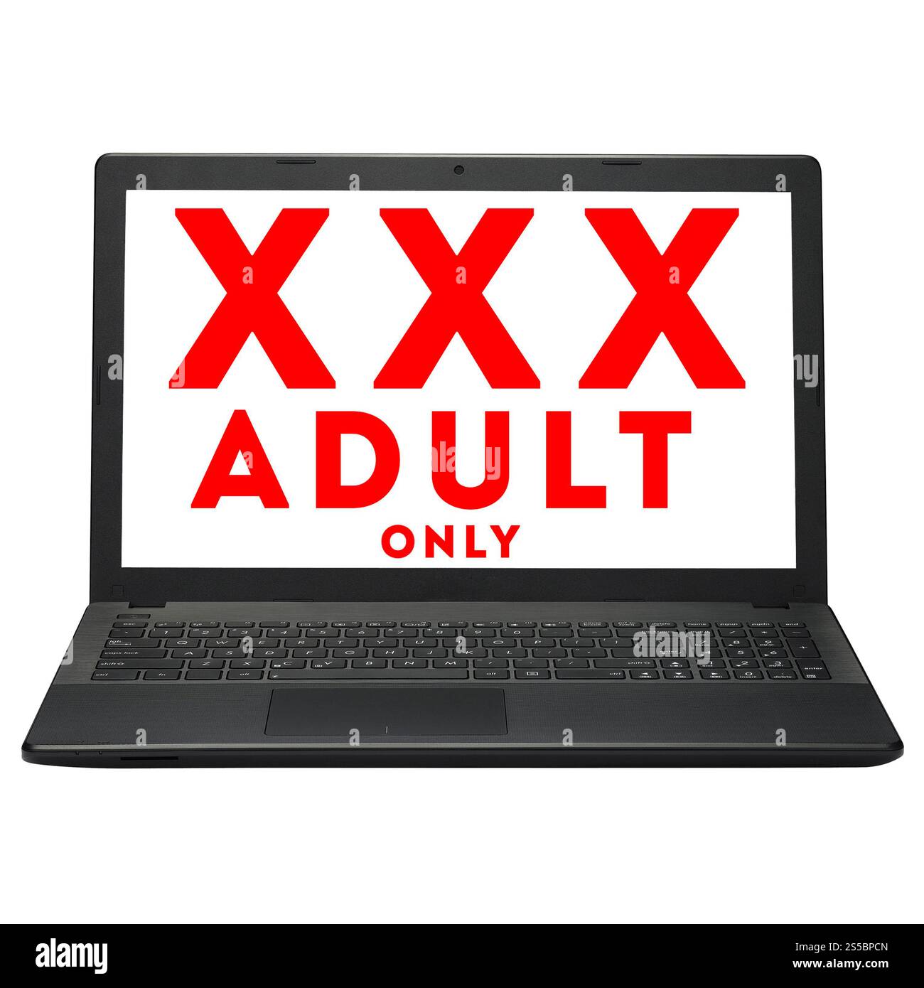 laptop computer painted with hazard warning on screen Stock Photo - Alamy