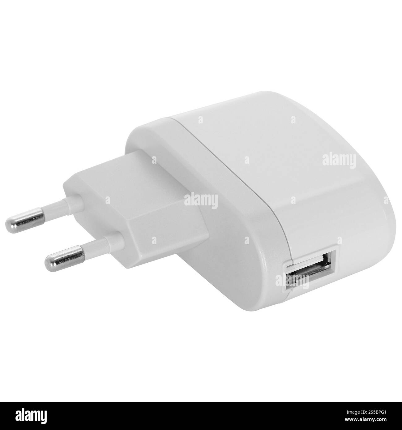 Electrical adapter to USB port isolated on white background. Electrical ...