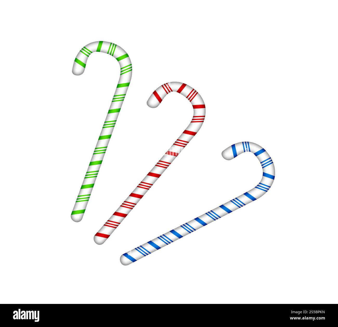 three colored candy cane isolated on white background. three colored ...